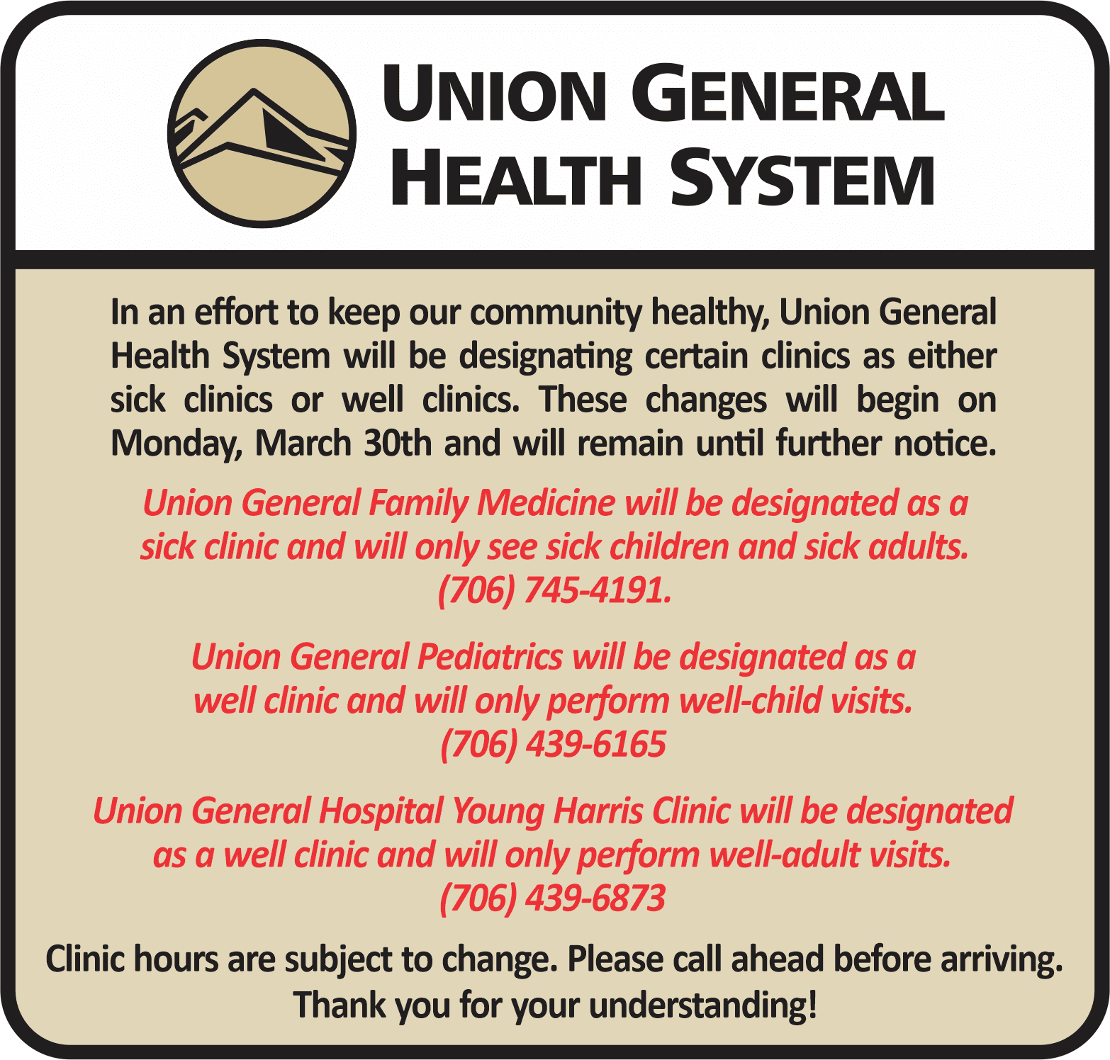 Union General releases new guidelines, designates sick and well clinics ...